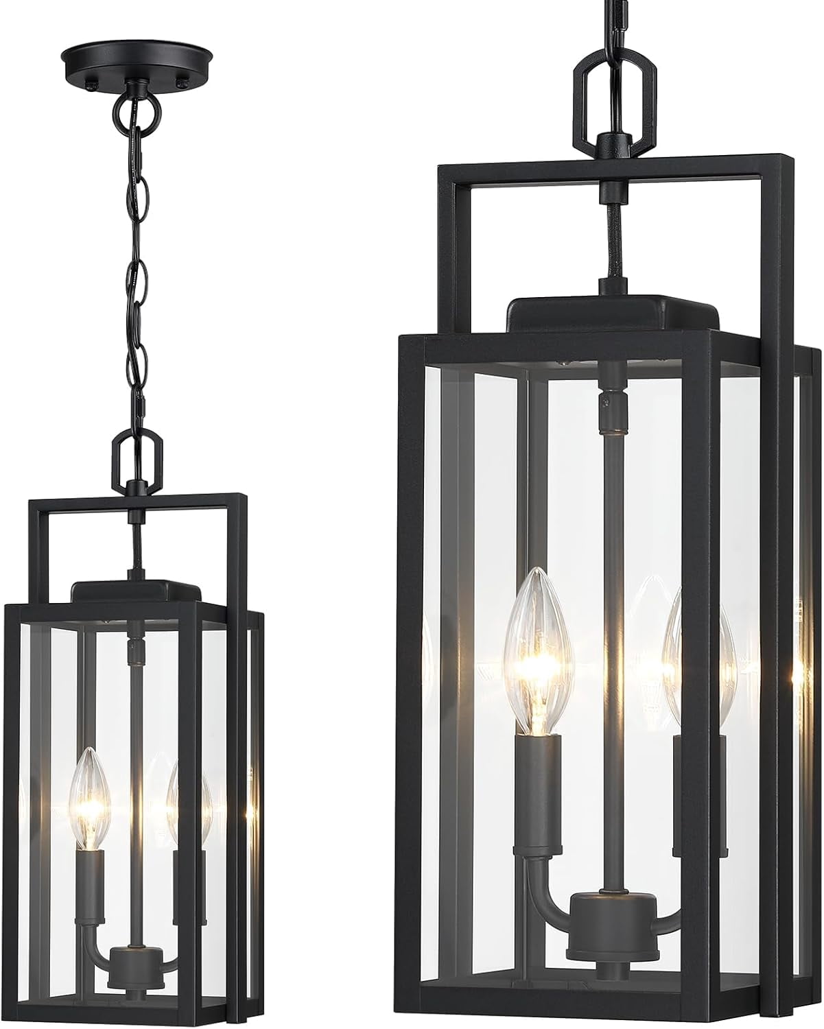 17.8'' Large Dusk to Dawn Outdoor Pendant Light 2-Light, Modern Black ...