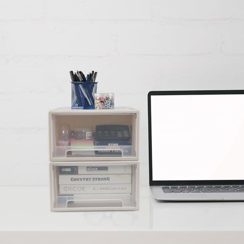 17.8 Quart Desktop Stackable Storage Drawers, 2 Pack Plastic Drawer ...