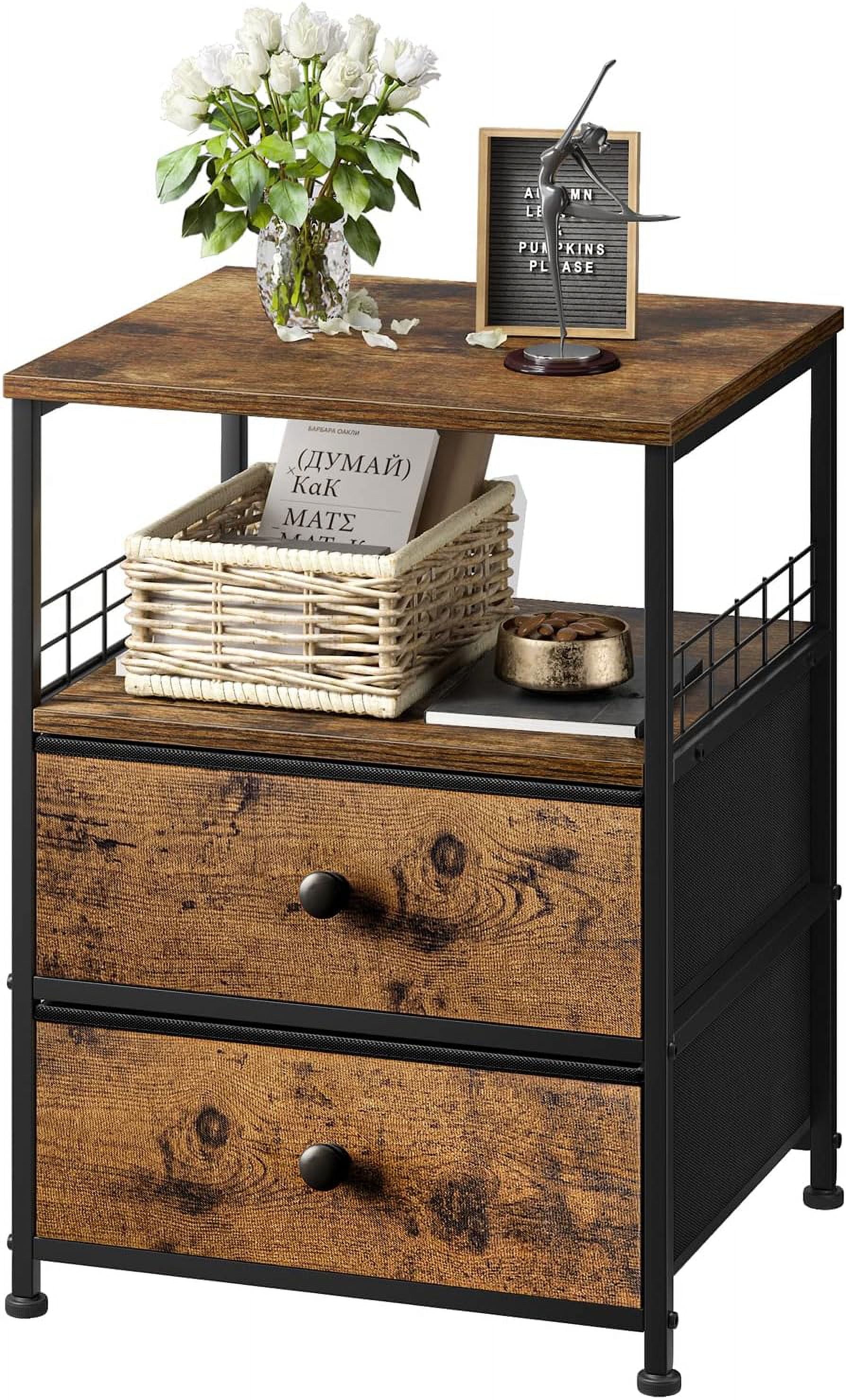 LKUPM 17.8"W Nightstand, Night Stand with Fabric Drawers and Open Wood ...