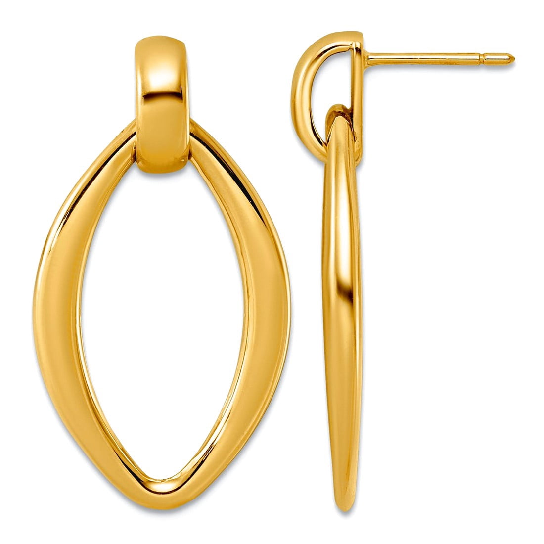 14k Solid Yellow Gold Polished Pointed Oval Link Post Long Drop Dangle ...