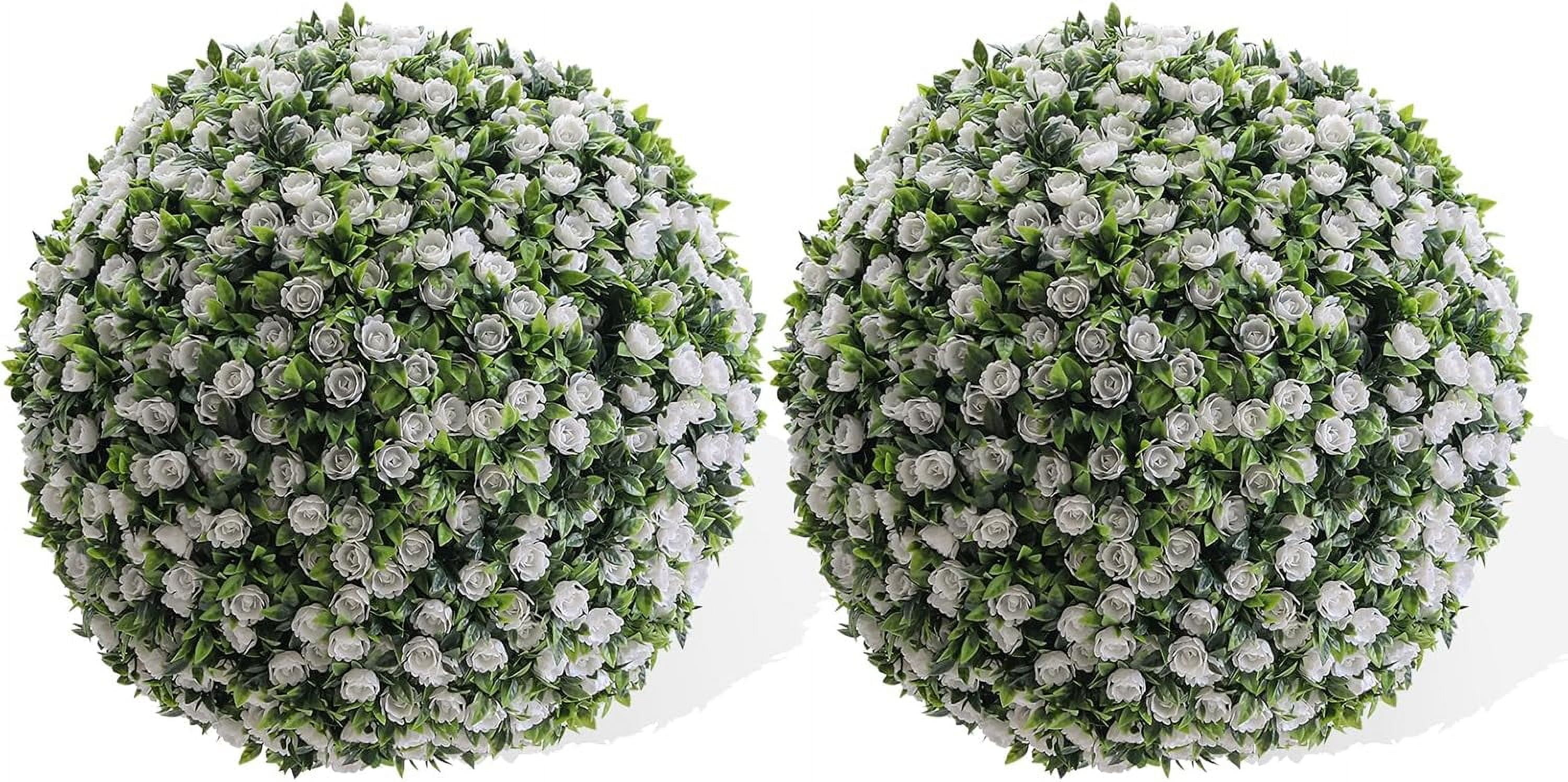 17" Artificial Plant Topiary Ball Set of 2,Green Balls with Flowers ...