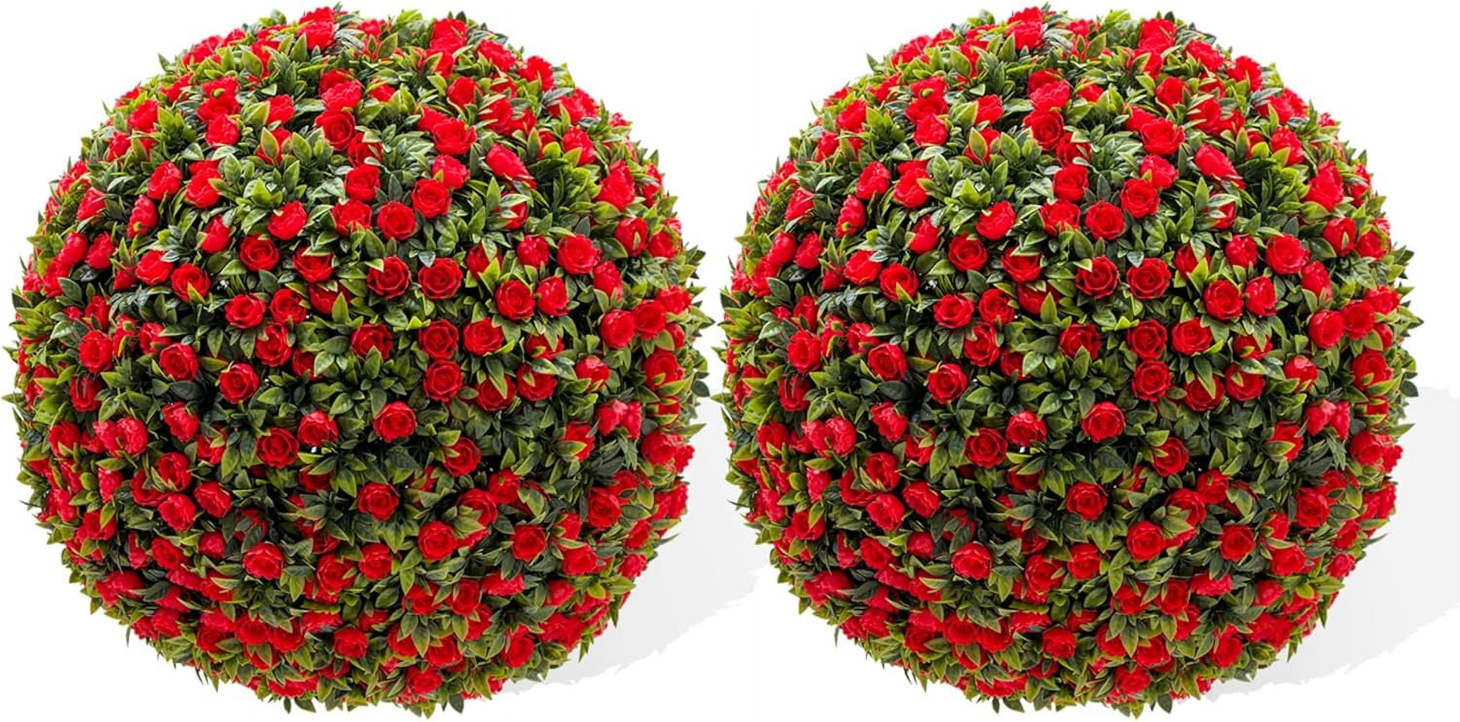 17" Artificial Plant Topiary Ball Set of 2,Green Balls with Flowers ...