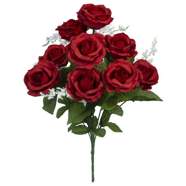 17" Artificial Silk Red Roses Mixed Bush, by Mainstays - Walmart.com