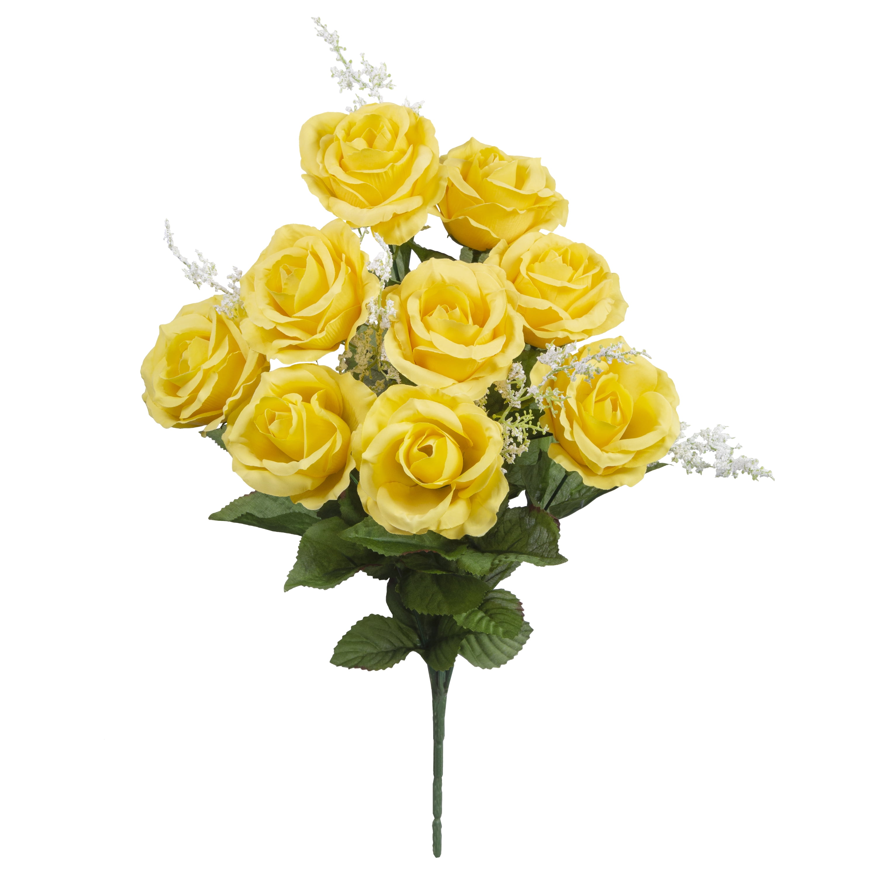 17" Artificial Silk Yellow Roses Mixed Bush, by Mainstays - Walmart.com