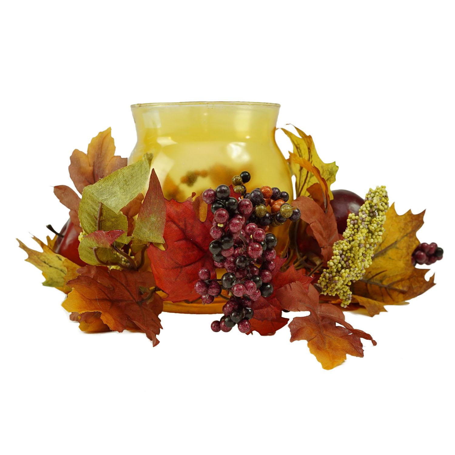 17" Autumn Harvest Apple and Berry Hurricane Glass Pillar Candle Holder ...