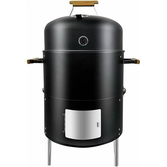 17" BBQ Smoker Grill Built in Thermometer Air Vent and adding charcoal ...
