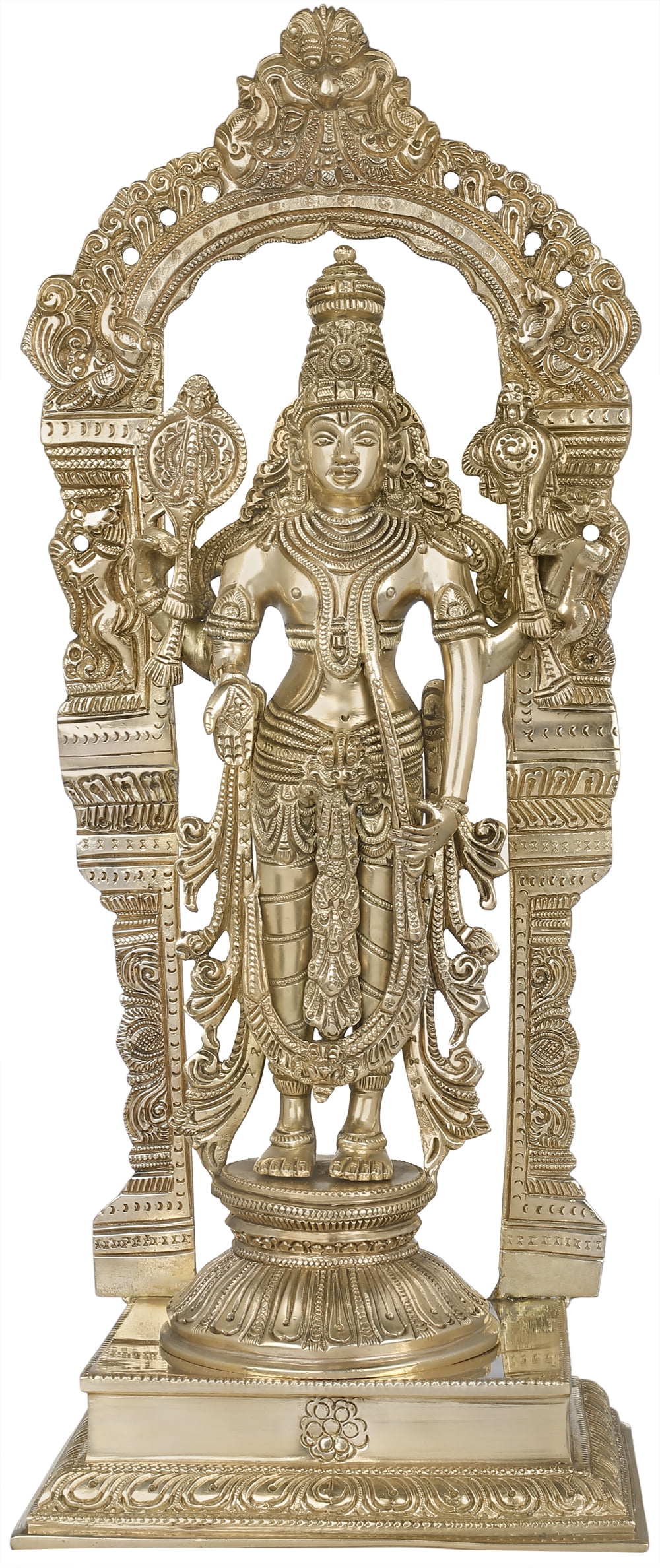 17" Bhagawan Vishnu on Prabhawali Pedestal In Brass | Handmade | Made ...