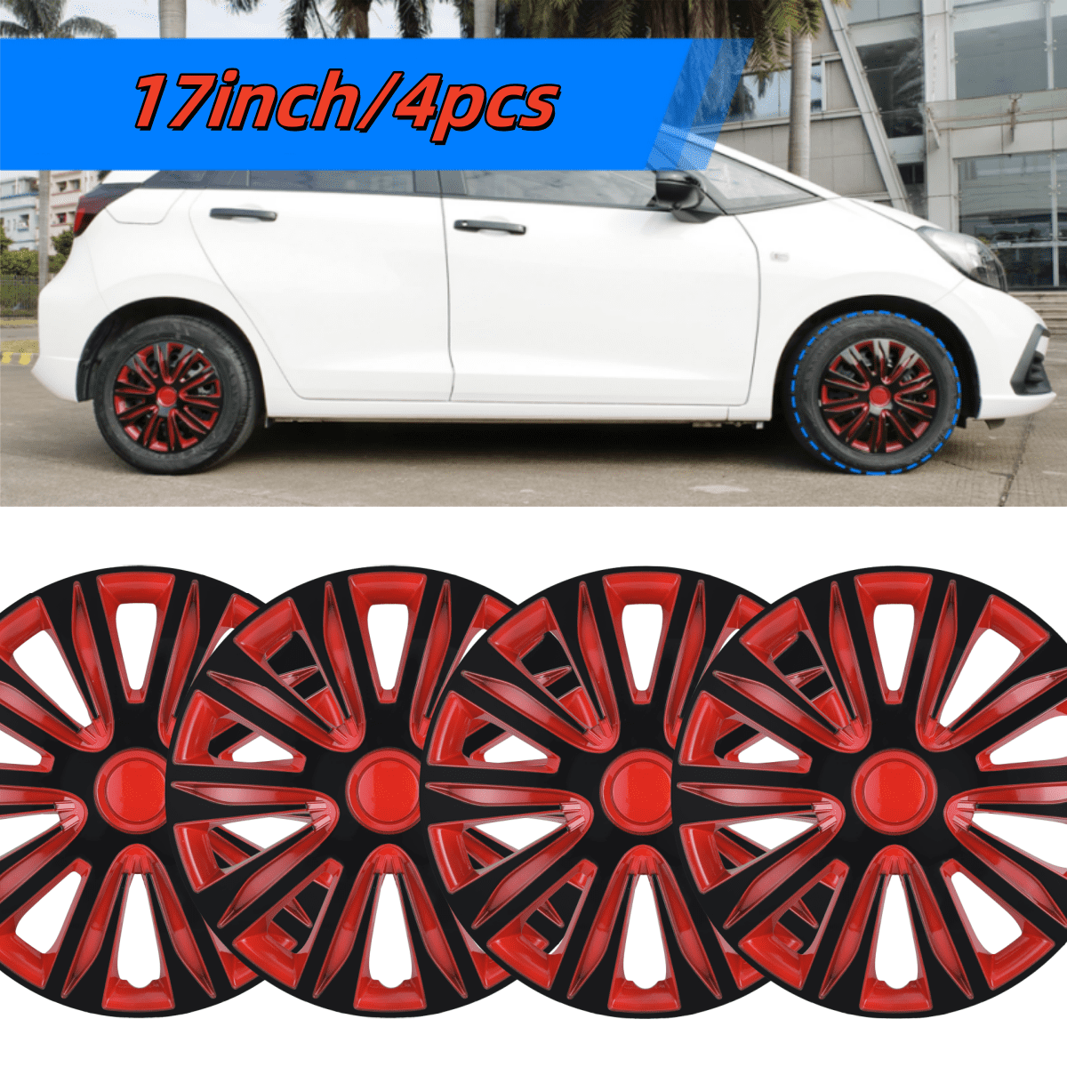 17" Black & Red Hubcaps/Wheel Covers for Most Cars,Set Of 4 Snap On Car ...