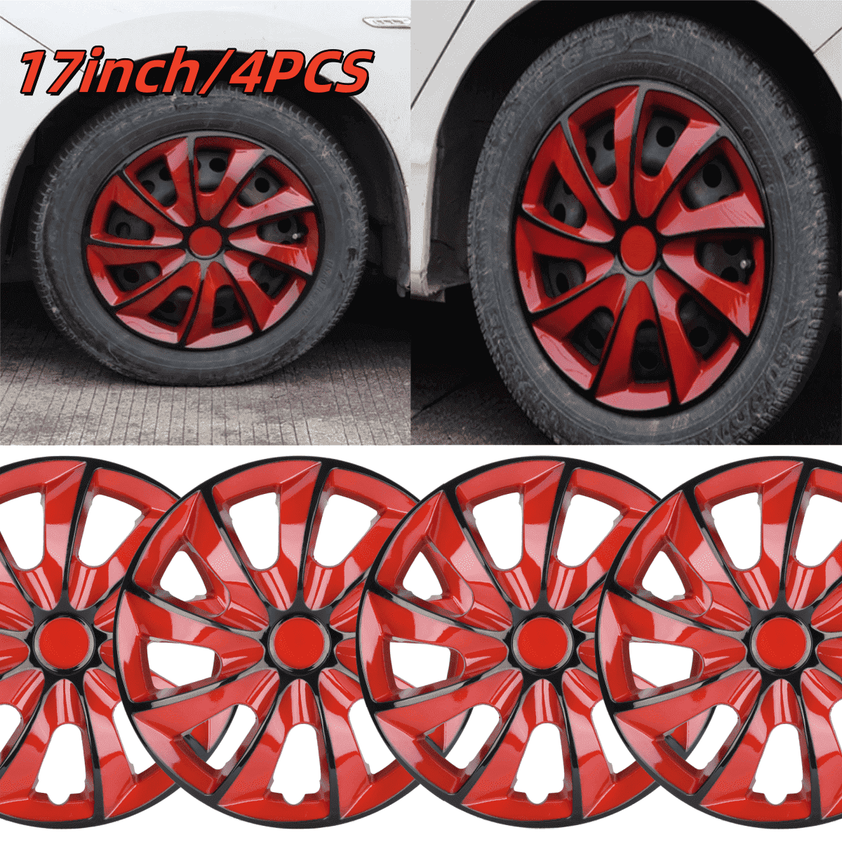 17" Black & Red Hubcaps/Wheel Covers for Most Cars,Set of 4 Snap on Car ...