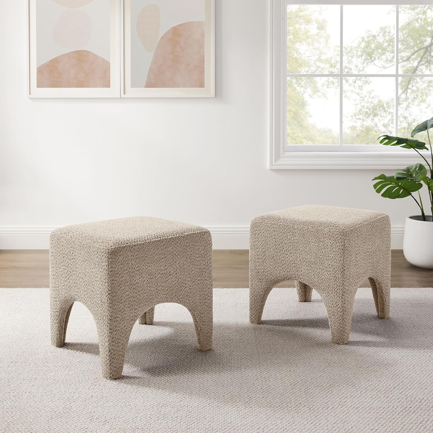 17" Boucle Modern Square Foot Stool Ottoman, Vanity Stool for Makeup ...