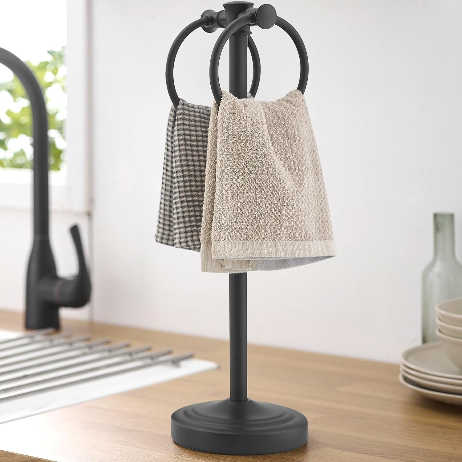 17" Brushed Nickel Standing Towel Rack Bracket, Double Towel Ring Hand ...