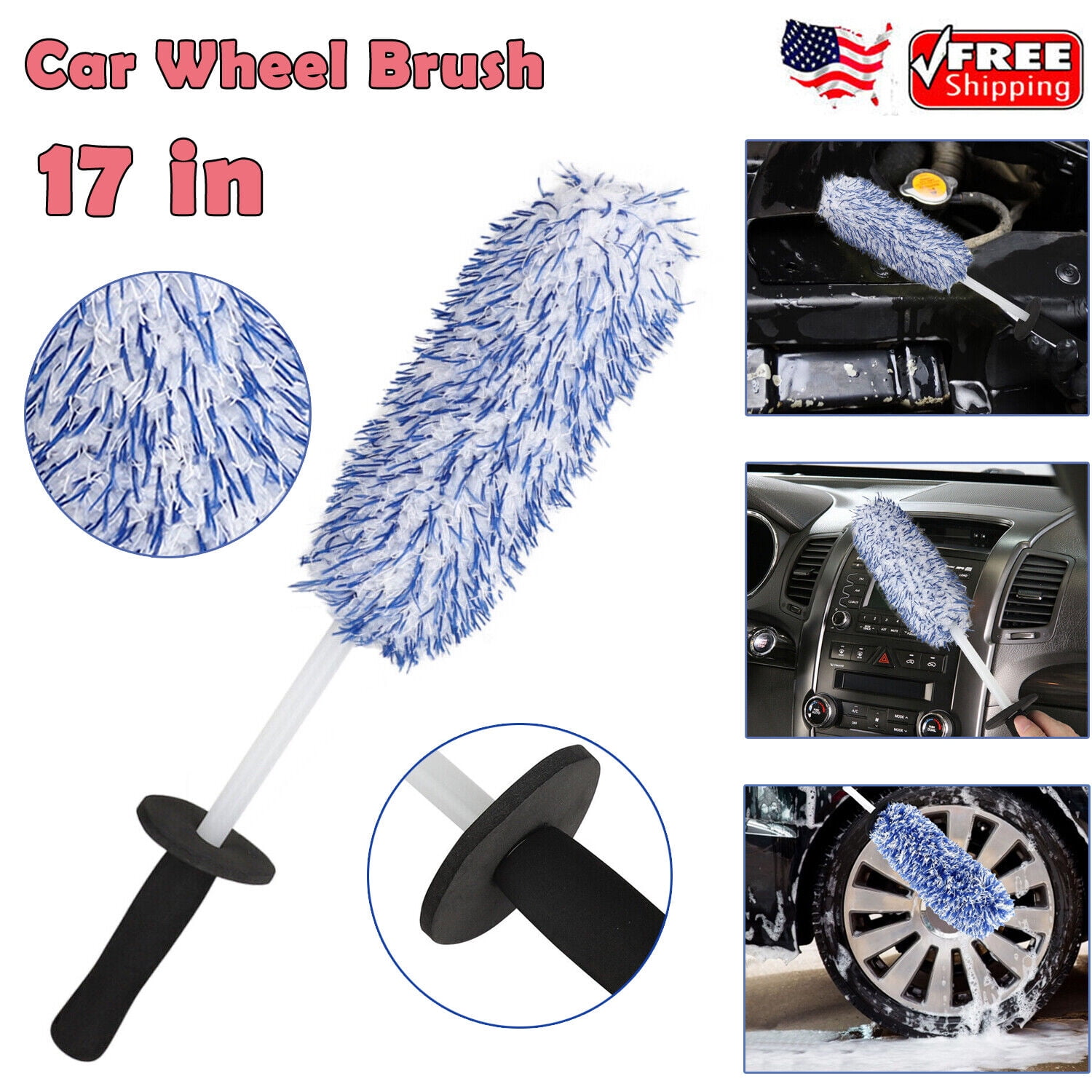 17" Car Wheel Brush Rims Tire Seat Engine Wash Cleaning Kit Auto ...
