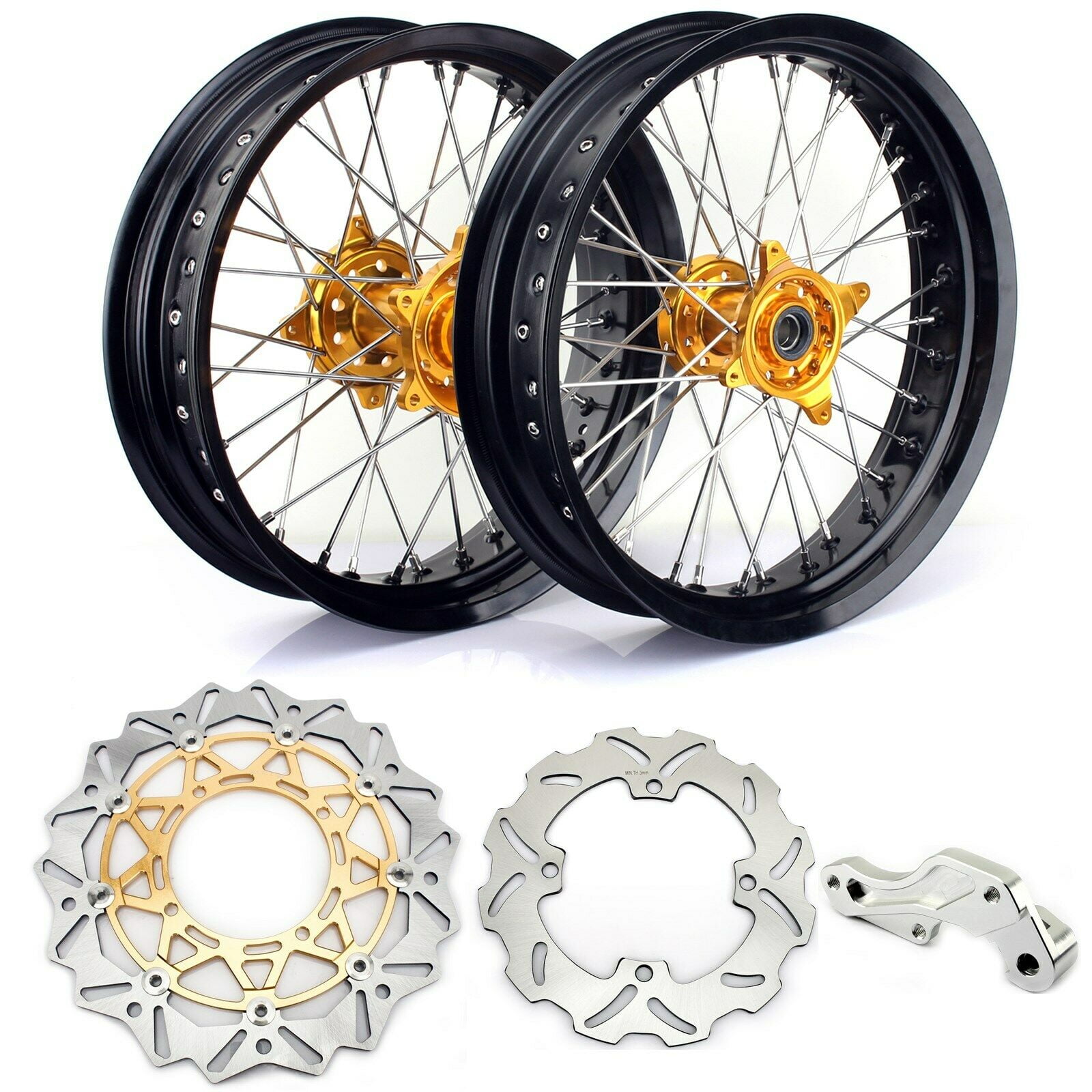 17" Complete Supermoto Wheels Set Hub Rims Rotors for Suzuki RMZ 250 ...