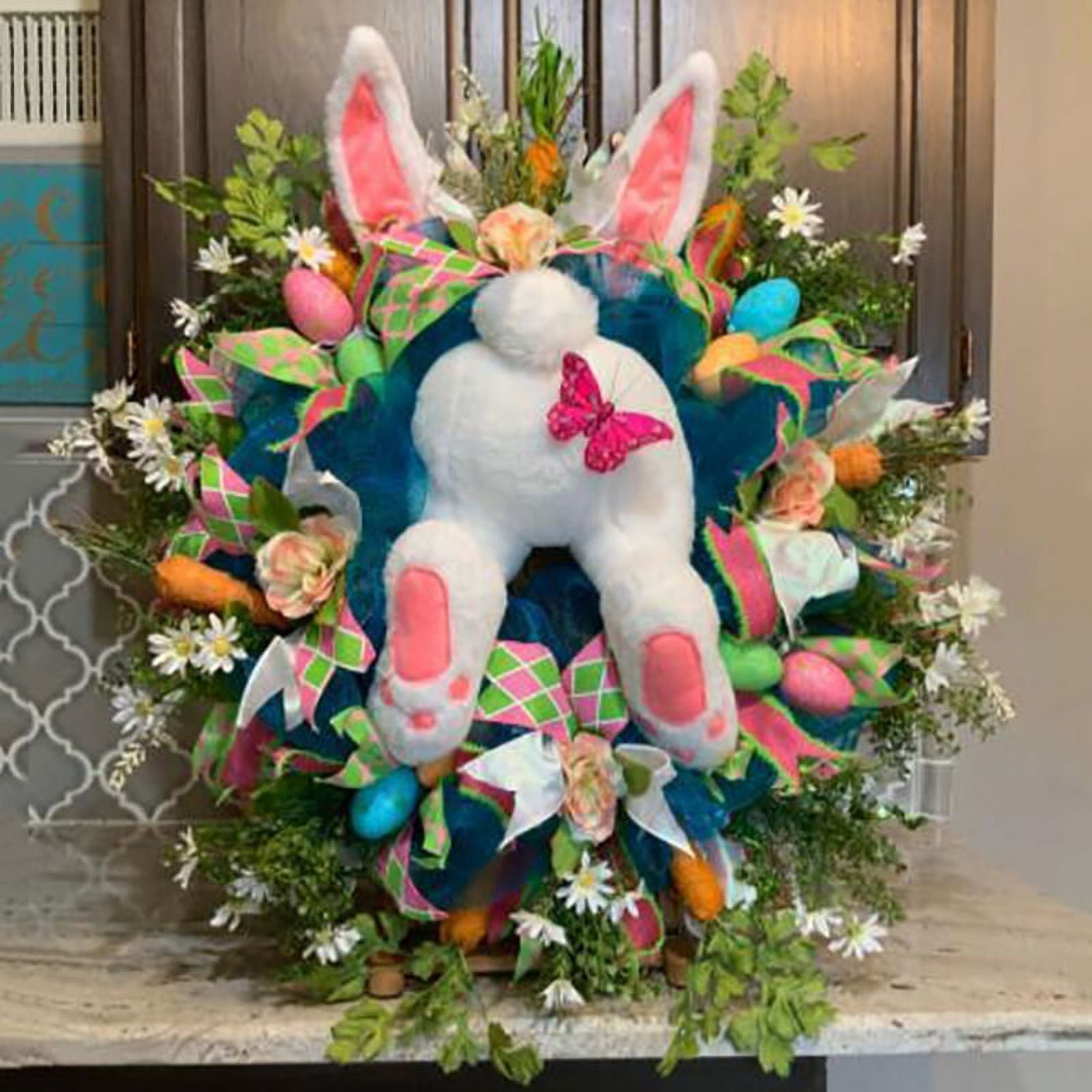 17'' Easter Wreaths for Front Door, Easter Bunny Door Wreaths Bunny ...