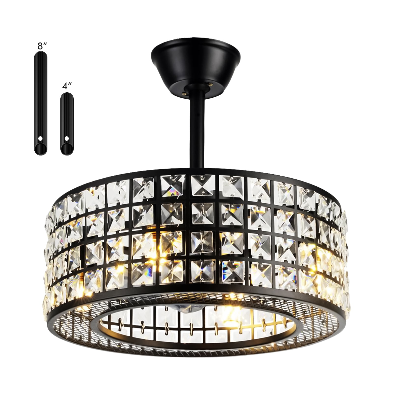 17" Farmhouse Ceiling Fan with Crystal Shade - 5 Blade Retro Fan Light ...