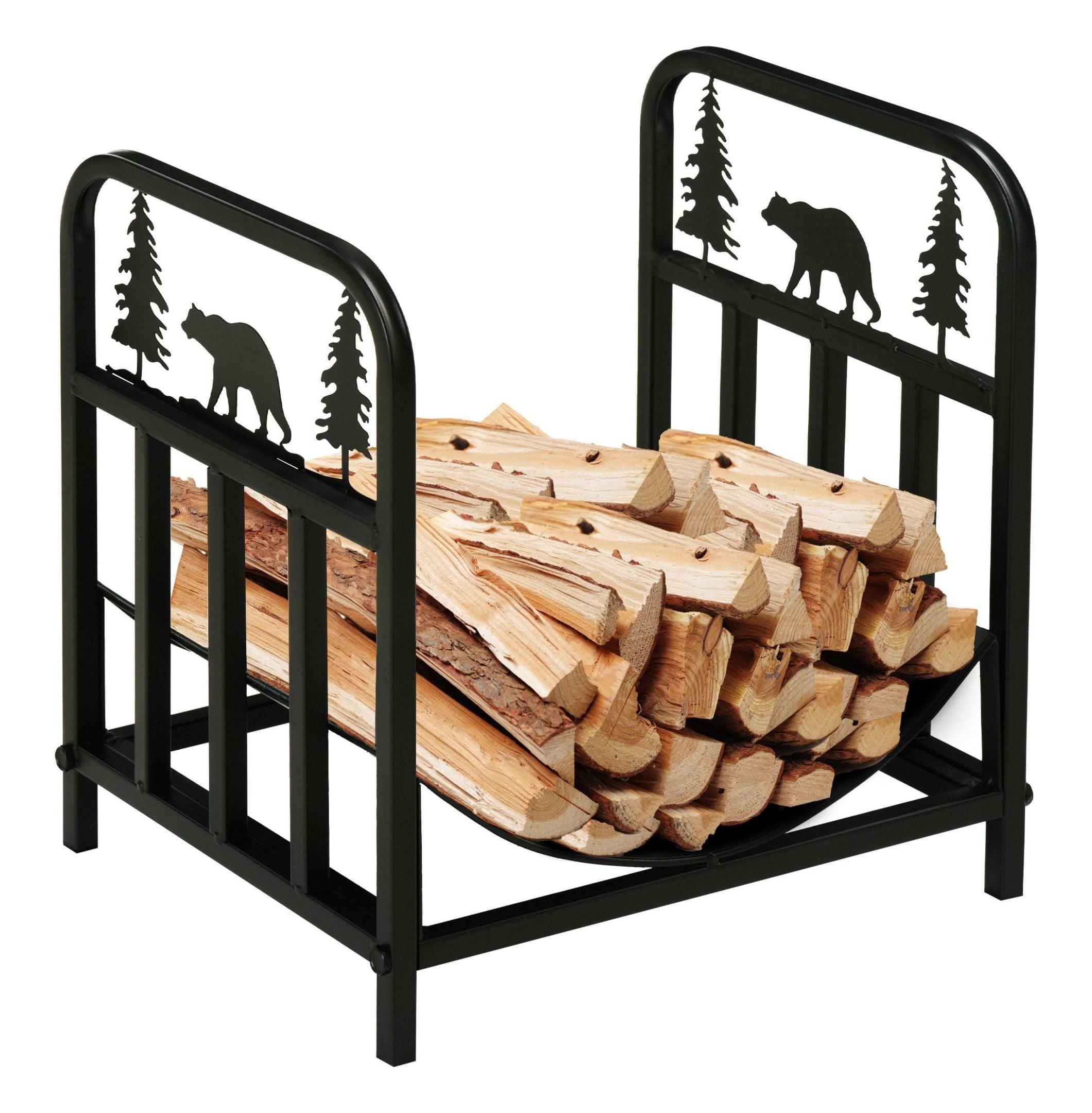 17" Firewood Rack - Indoor Outdoor Log Holder, Black Bear & Tree Design ...