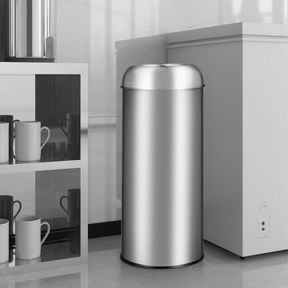 17 Gallon/65 Liter Open Top Trash Can, Stainless Steel Round Garbage ...