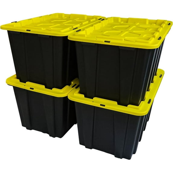 17 Gallon Snap Lid Storage Bin Container Tote Box Durable Plastic Black ...