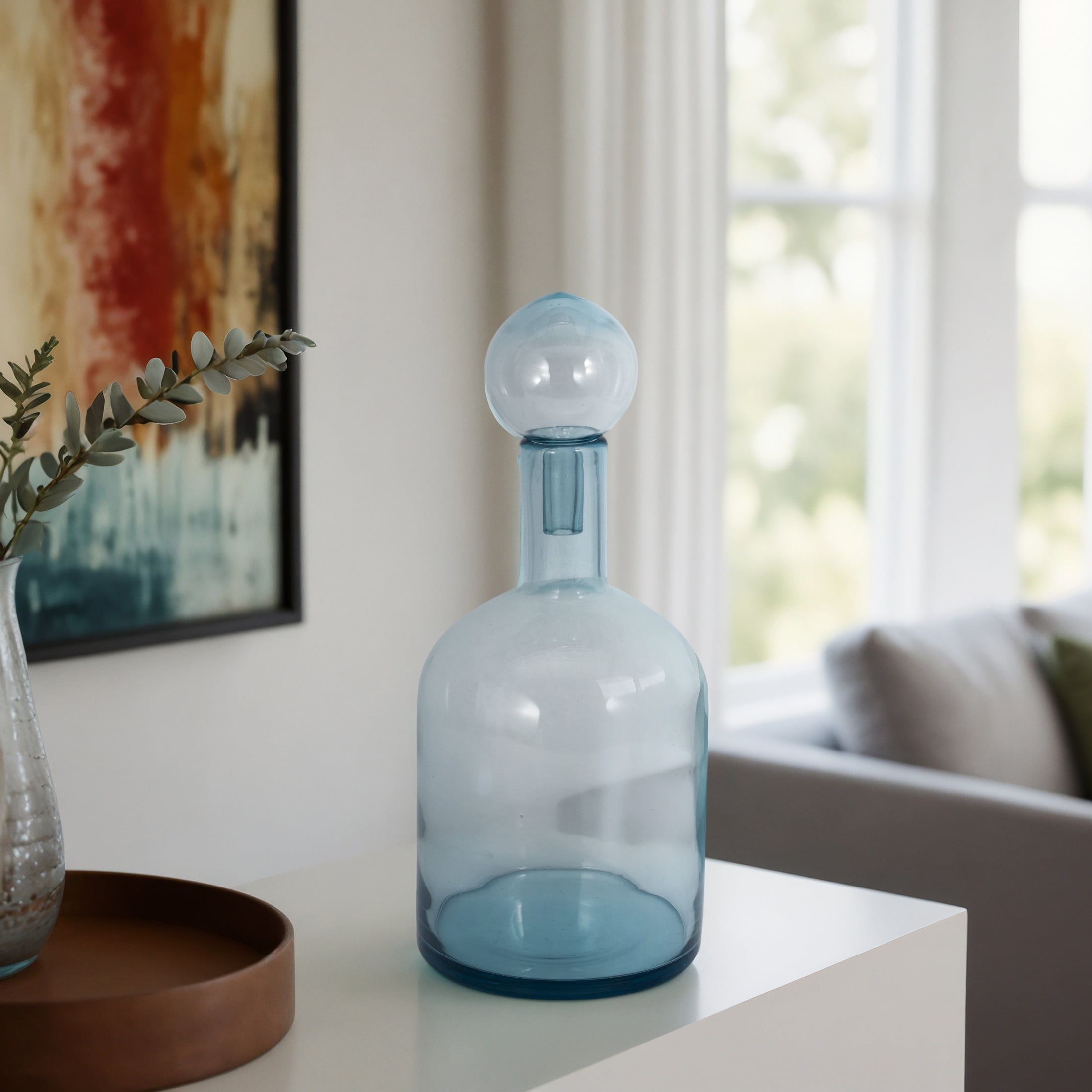 Elegant Coastal Glass Vase - Handcrafted Decorative Glass Bottle with ...