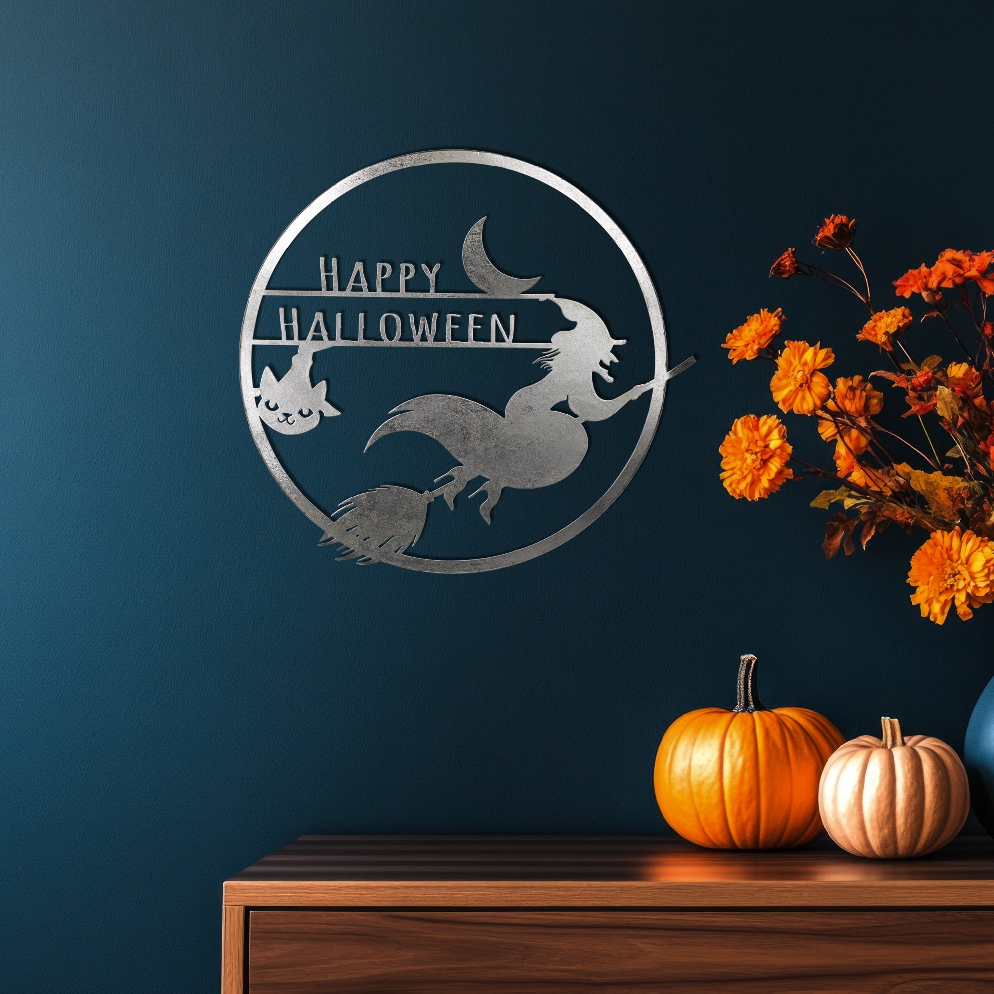 Northlight Flying Witch Happy Halloween Wall Sign - 17" - Silver ...