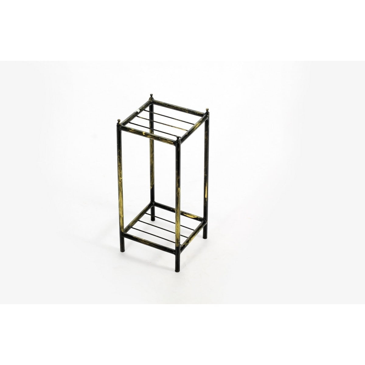 17" Gray Stone Slab 2 Tier Small Square Plant Stand Black Gold Cast ...