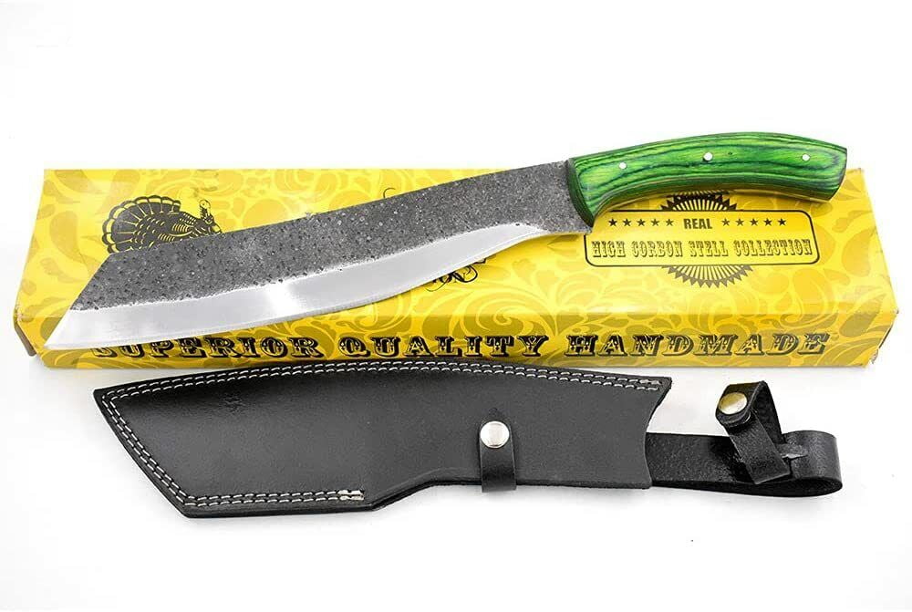 17'' Green Survival Machete Wood Handle Fixed Blade Bushcraft Hunting ...