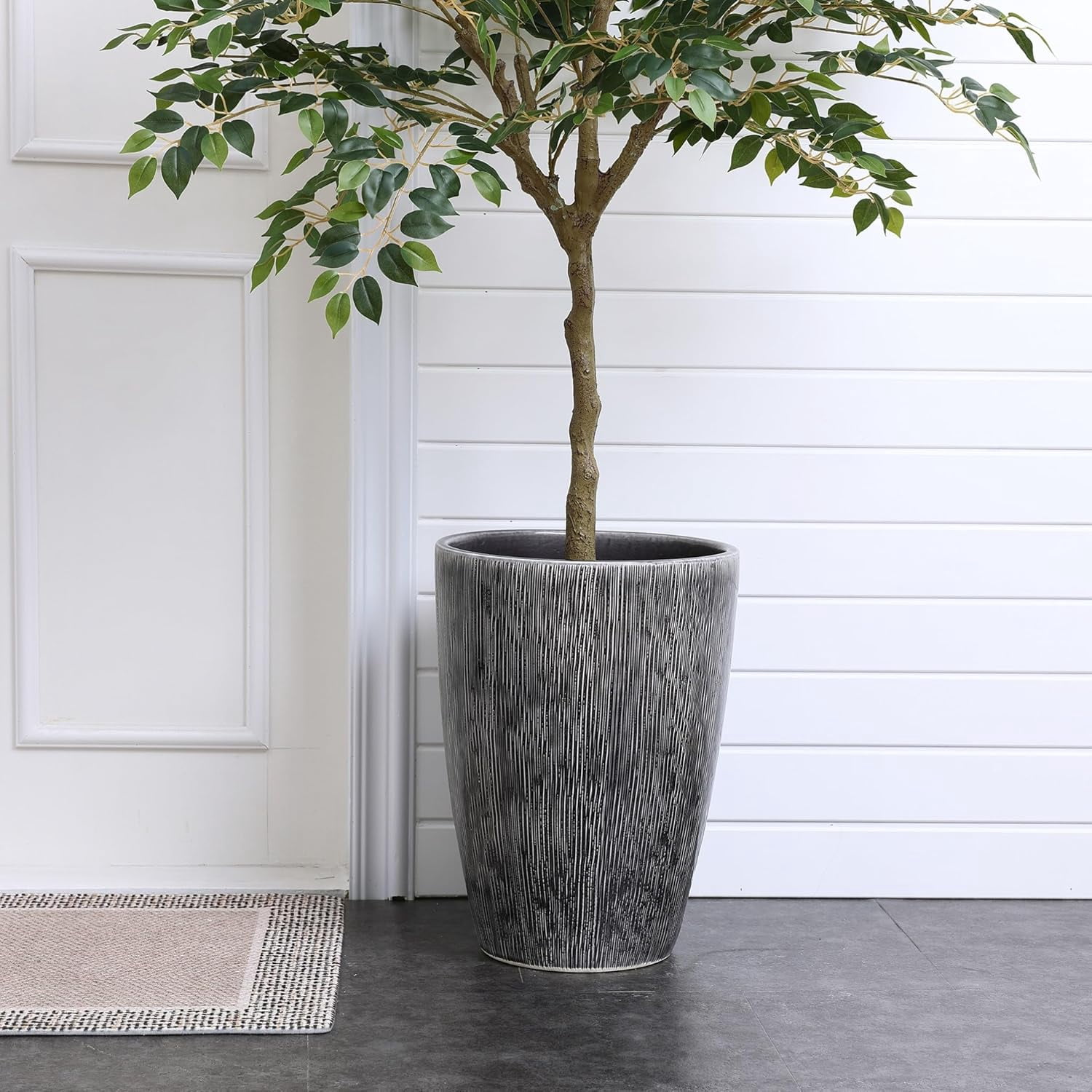 17" H Ceramic Tall Planter, Indoor Outdoor Large Plant Pot with ...