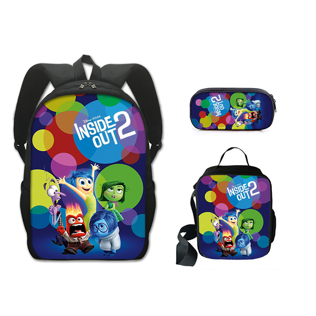17-In Cartoon Inside Out 2 Laptop Backpack with Insulated Lunch Box and ...