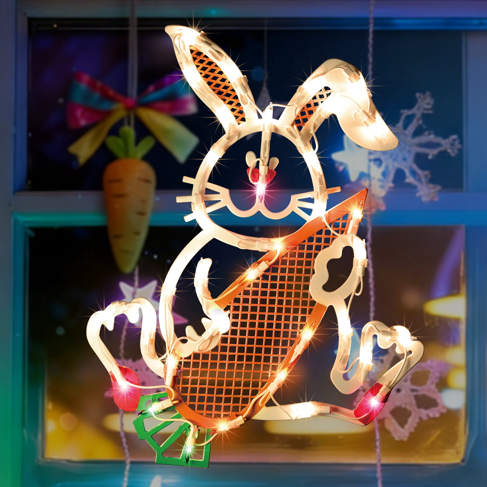 17 Inch 35 LED Lighted Bunny with Carrot Easter Ornament, Soft Warm ...