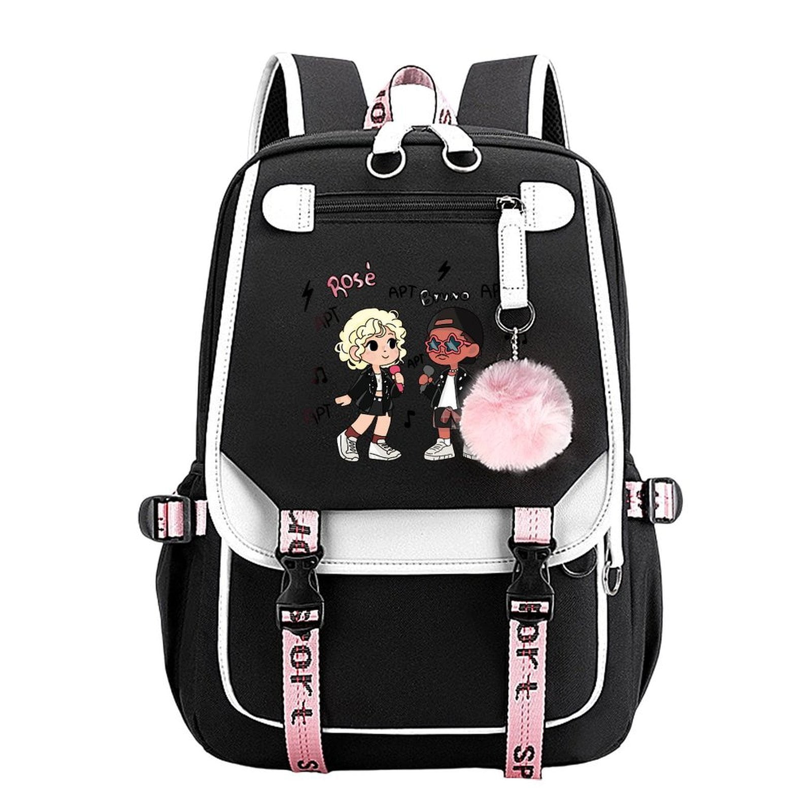 17 Inch BLACK-PINK Backpack Student Schoolbag, USB Charging Computer ...