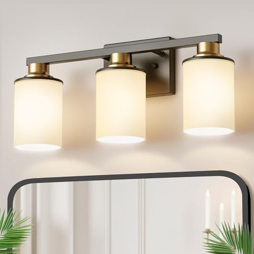 17 Inch Bathroom Light Fixtures, 3-Light Black and Gold Bathroom ...