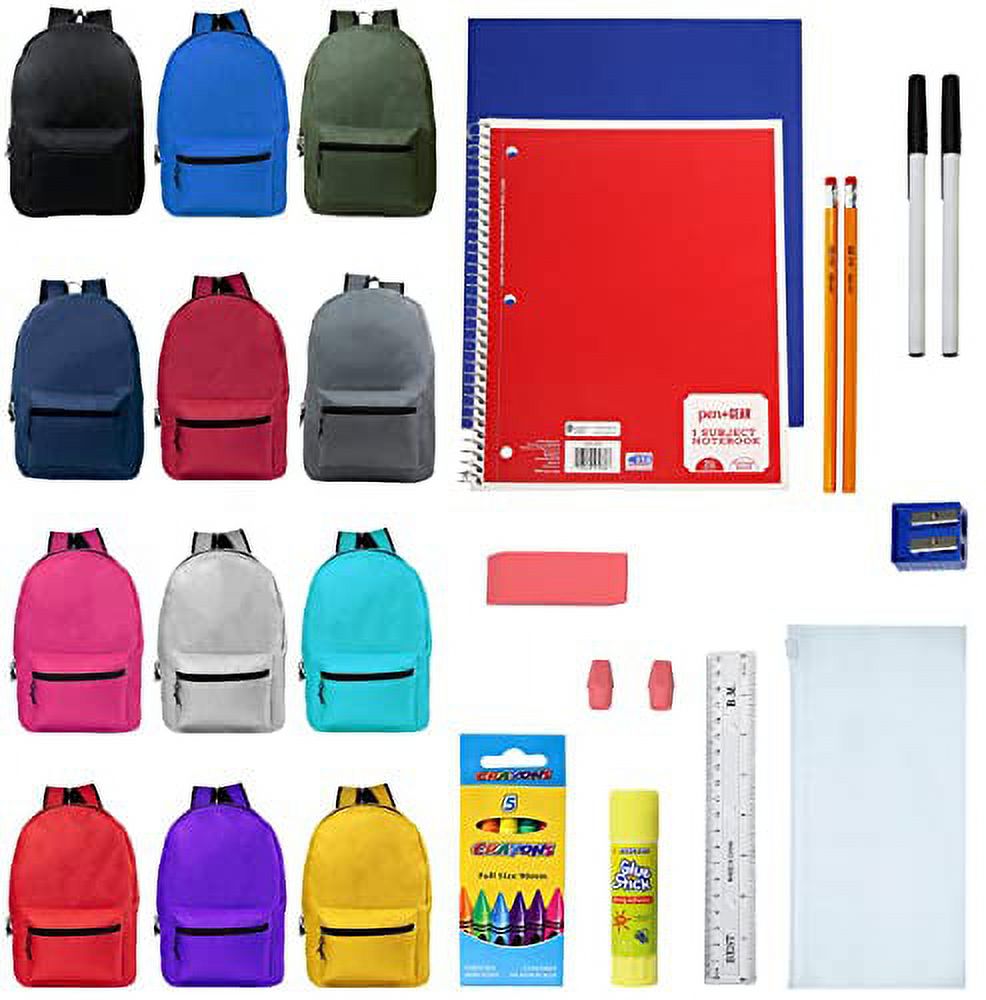 17 Inch Bulk Backpacks with 18 Piece School Supply Kits - Case of 24 ...