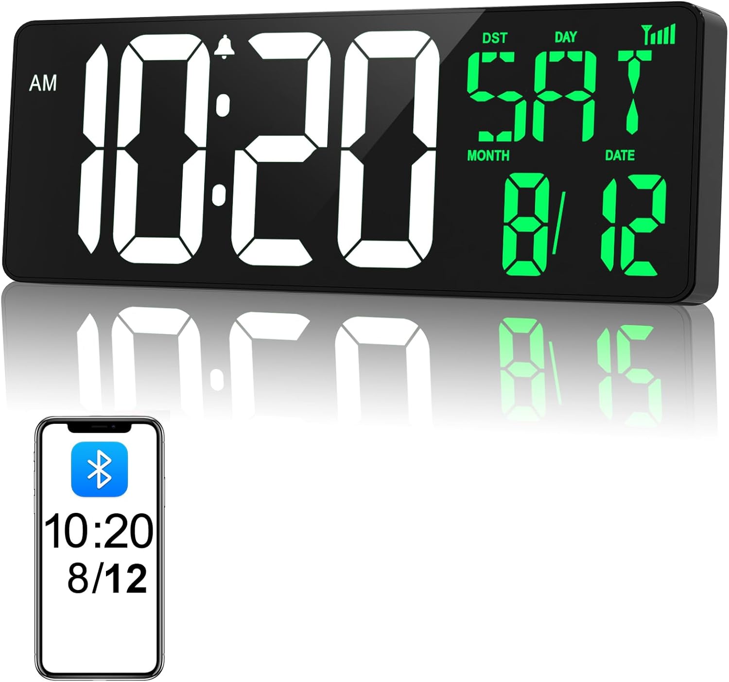 17 Inch Digital Wall Clock with Large Display Bluetooth Time Sync, Auto ...