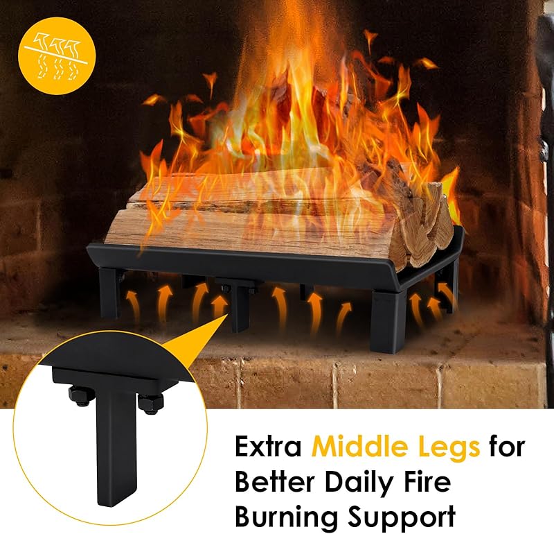 17 Inch Fireplace Grate, Heavy Duty Wrought Iron Firewood Log Holder ...
