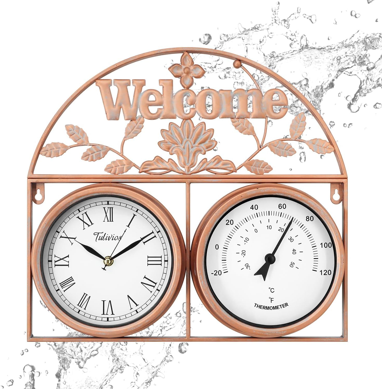 17 Inch Large Outdoor Clock, Pool Clock with Thermometer, Weatherproof ...