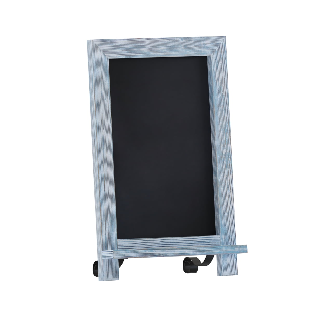 17 Inch Magnetic Chalkboard, Slate Blue Wood Frame, Metal Scrolled Legs ...