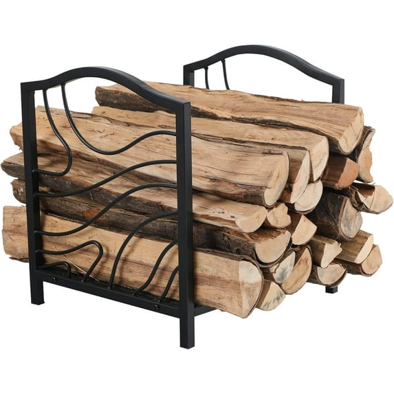 17 Inch Small Firewood Rack Indoor/Outdoor Metal Firewood Holder, Decorative Fire Log Holder for ...