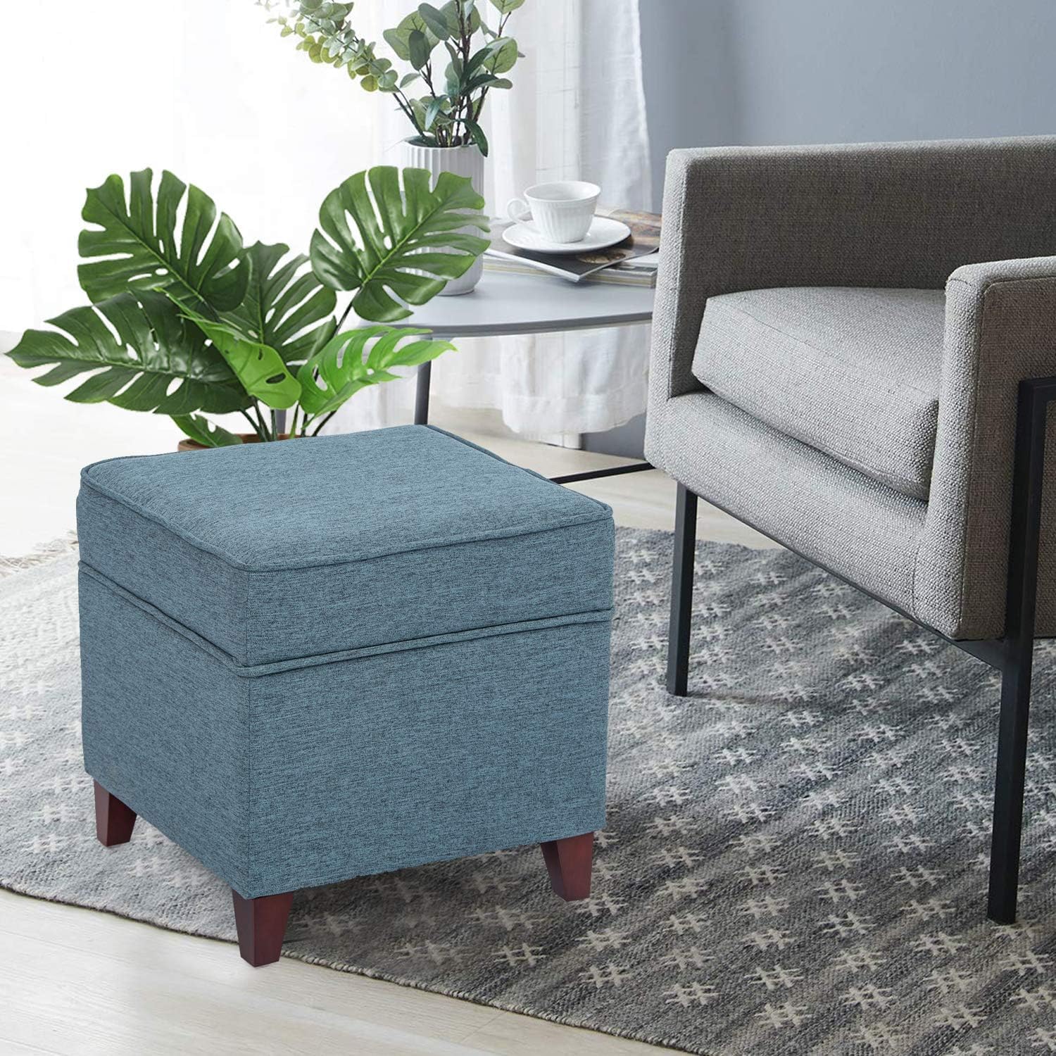 17 Inch Square Storage Ottoman Small Foot Rest Stool for Couch Faux ...