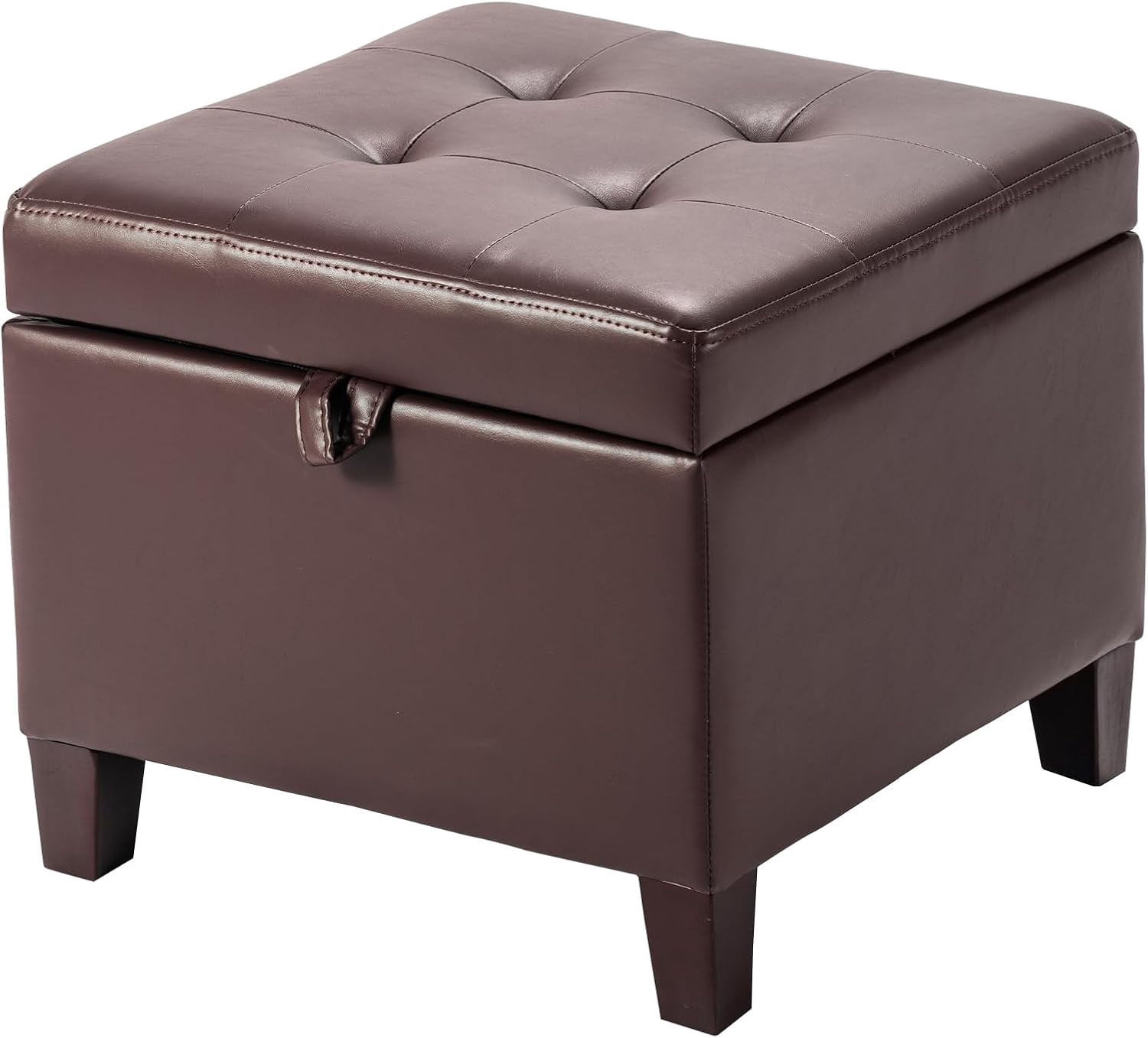 17 Inch Storage Ottoman Foot Rest,Square Faux Leather Foot Stool,Small ...