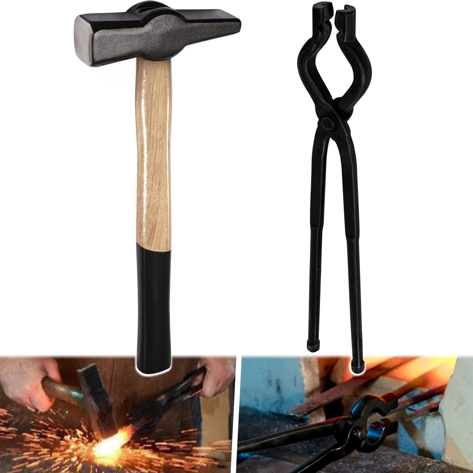 17 Inch V-Bit Bolt Blacksmith Tongs and Blacksmiths’ Hammer 0000811 ...