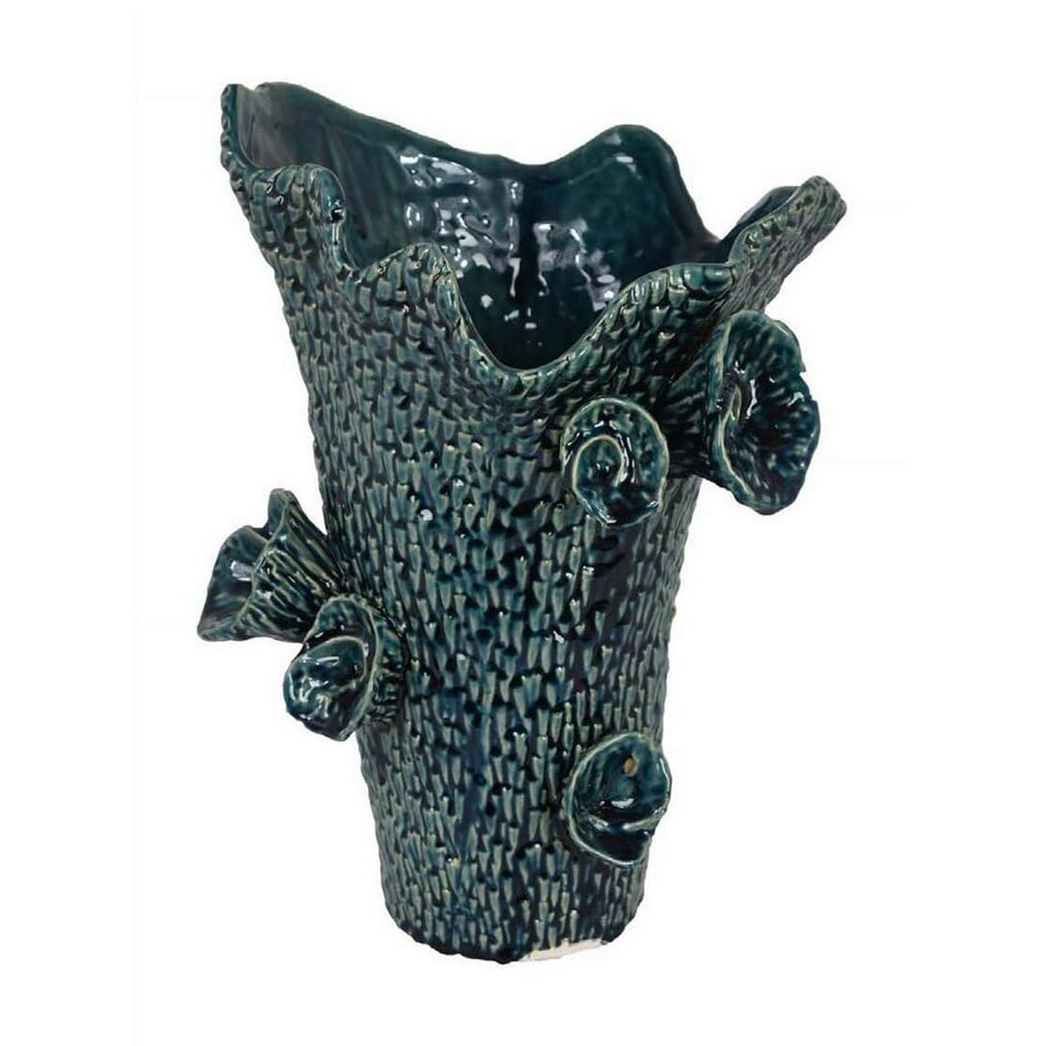17 Inch Vase with Barnacle Design And Floral Details Blue Ceramic ...
