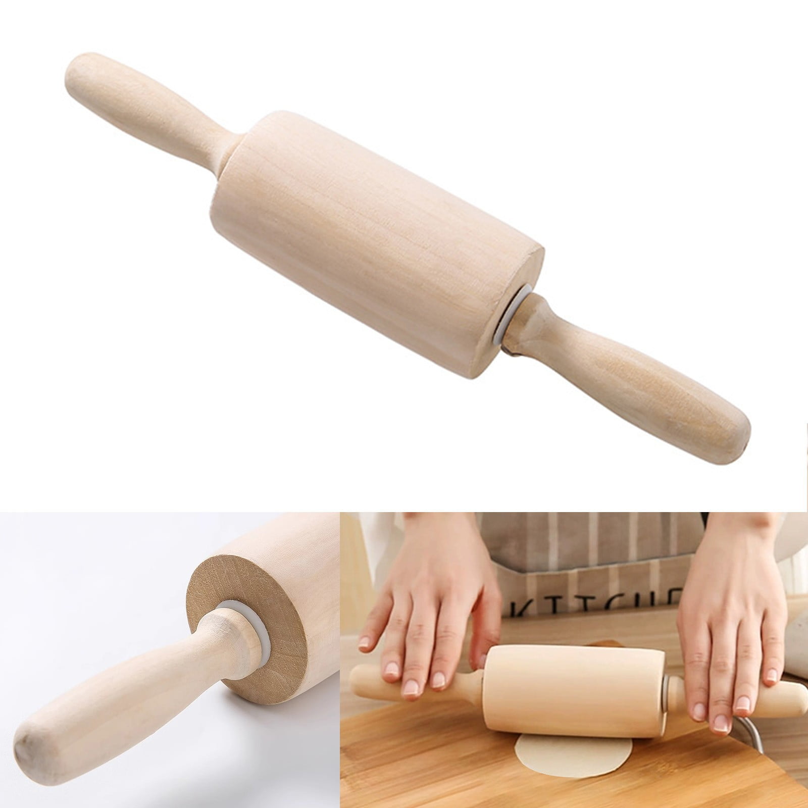 17 Inch Wooden Rolling Pin with Rotating Ergonomic Handle | Non-Stick ...