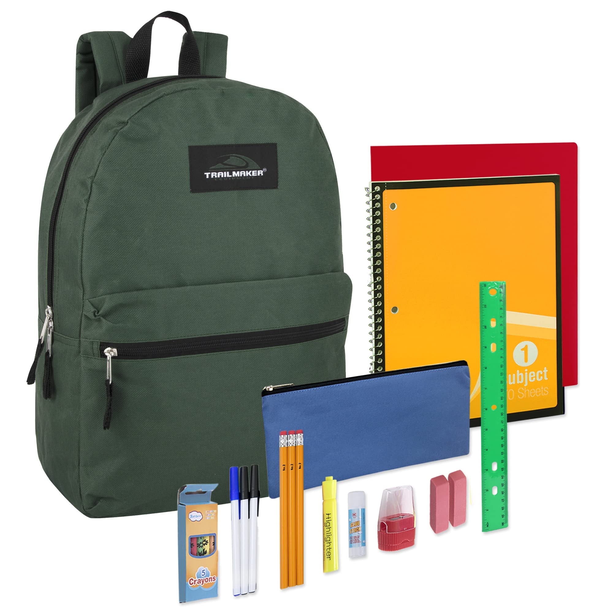 "17""L Classic Solid Color Backpack & 20 Piece School Supply Kit for ...