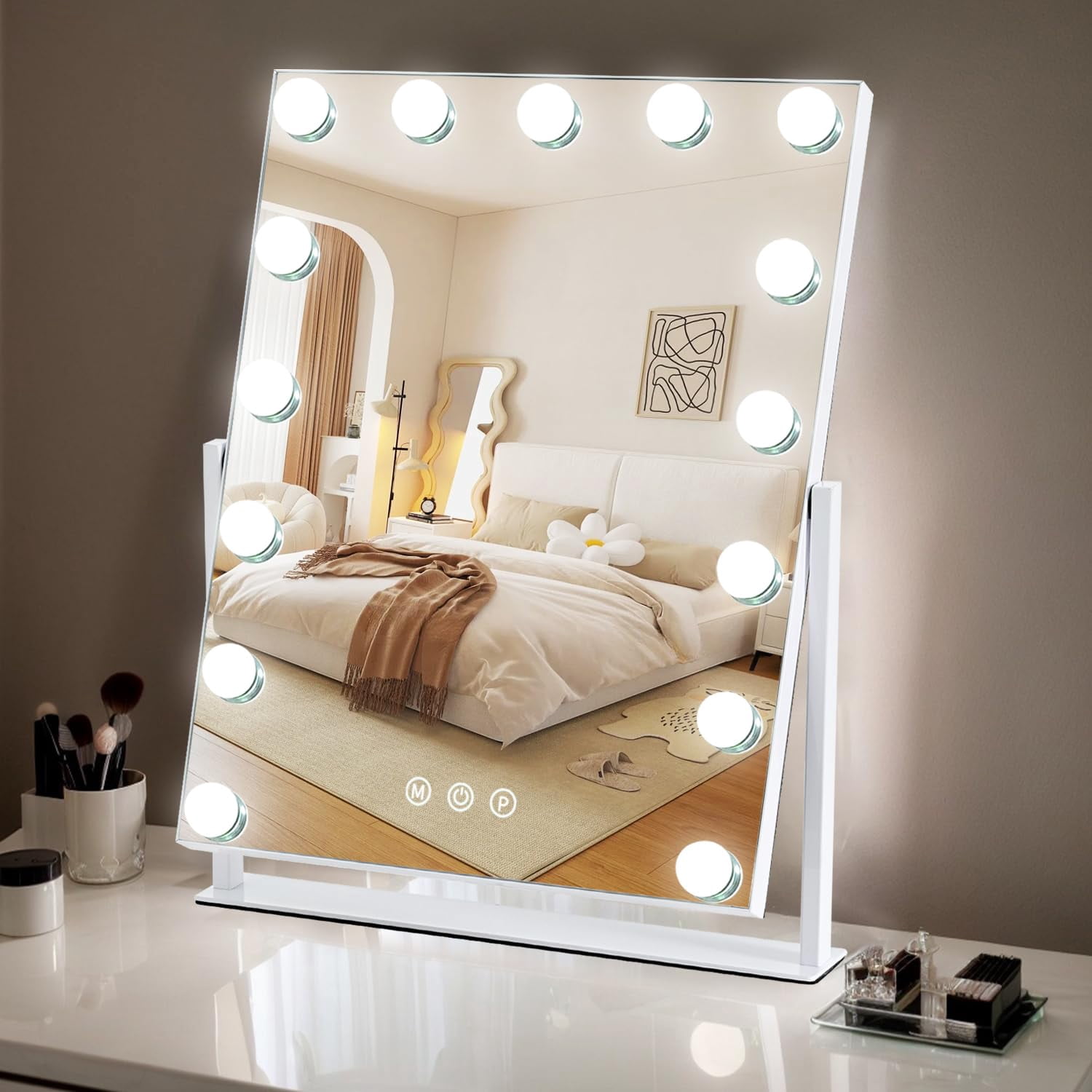 17"L x 13"W Lighted Makeup Vanity Mirror with 15 Dimmable Bulbs 3 Color ...