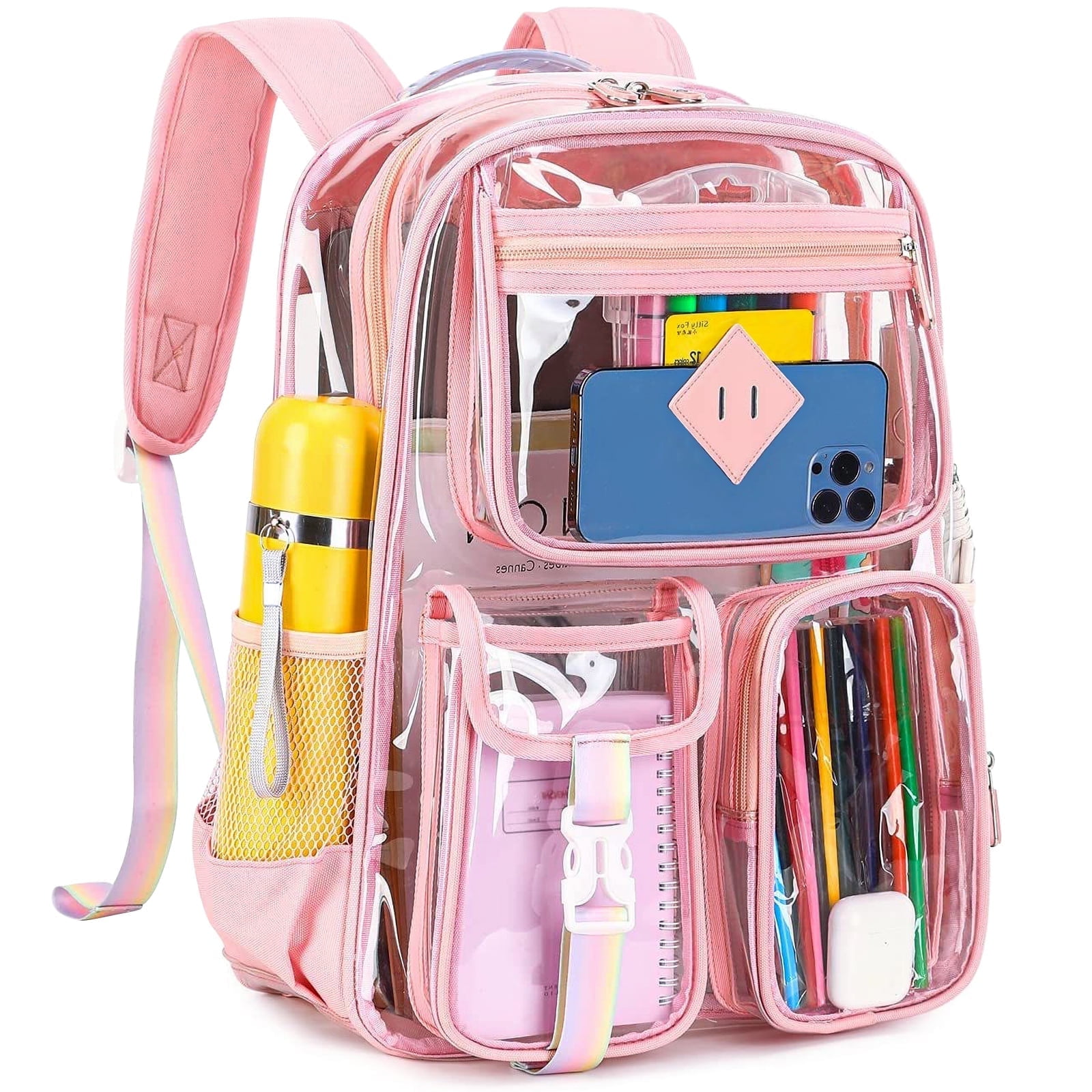 17" Large Clear Backpack, Heavy Duty Waterproof PVC Transparent Backpack Stadium Approved with ...