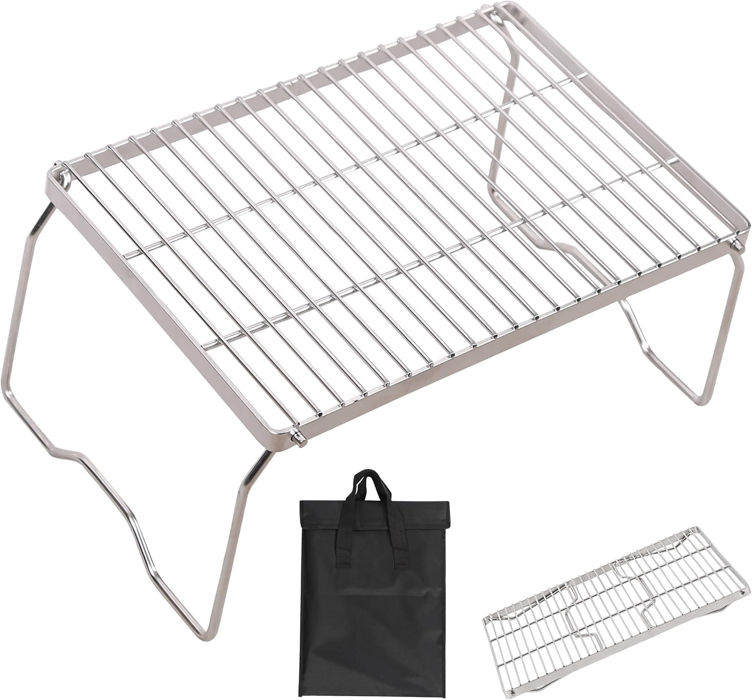 17" Large Folding Campfire Grill 304 Stainless Steel Grate, Heavy Duty ...