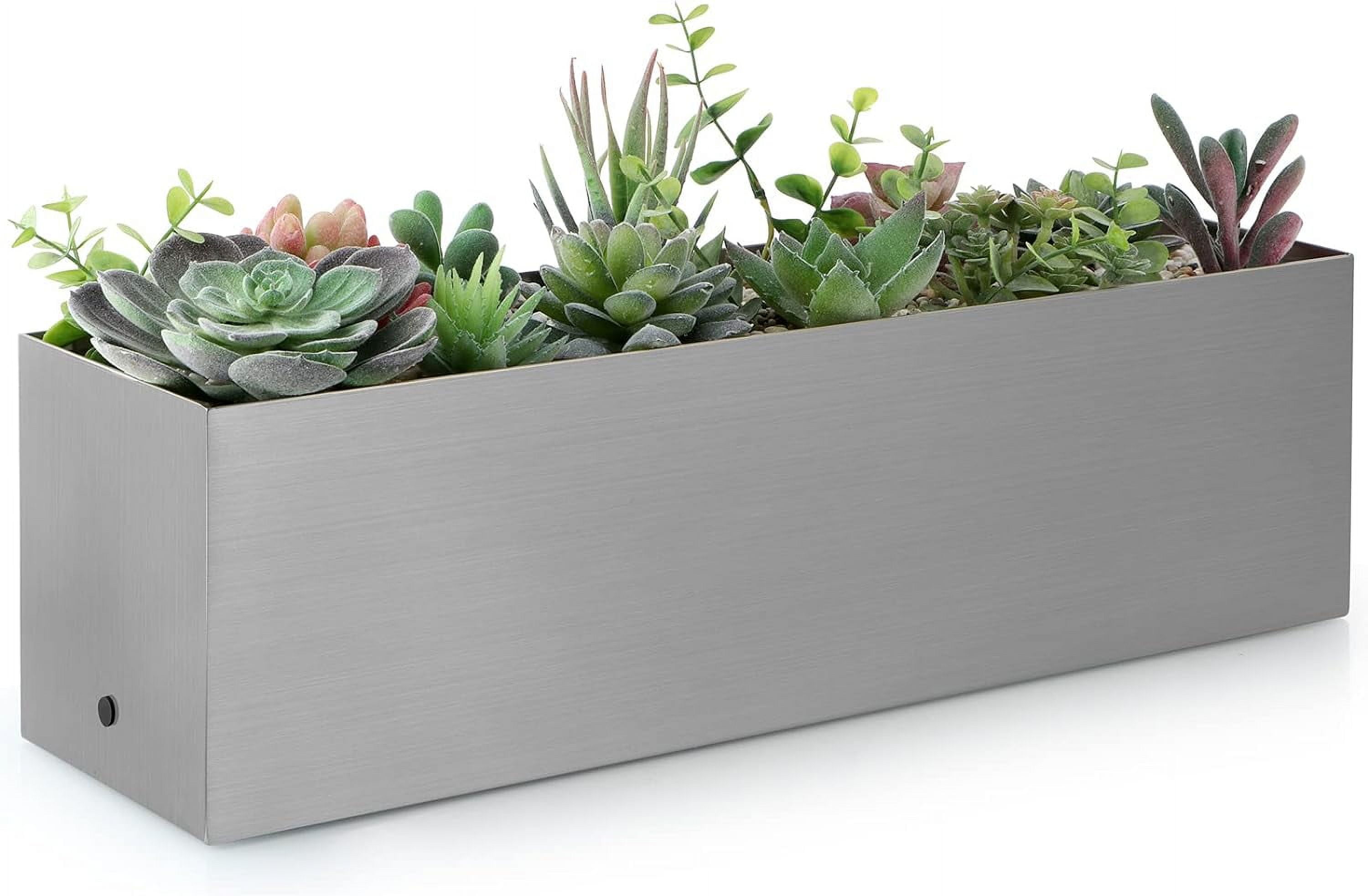 17" Large Stainless Steel Planter Box with Drain Holes and Water ...