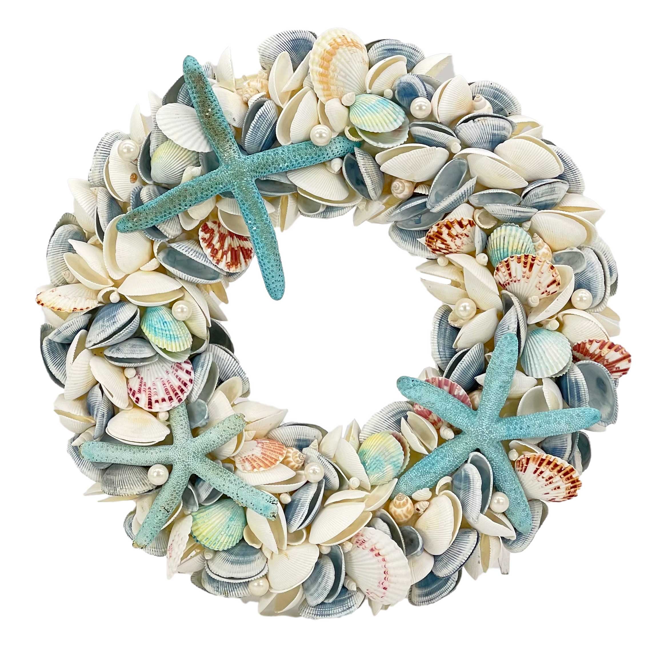 17" Natural Seashell Wreath Blue with Starfish and Real Shells Coastal ...