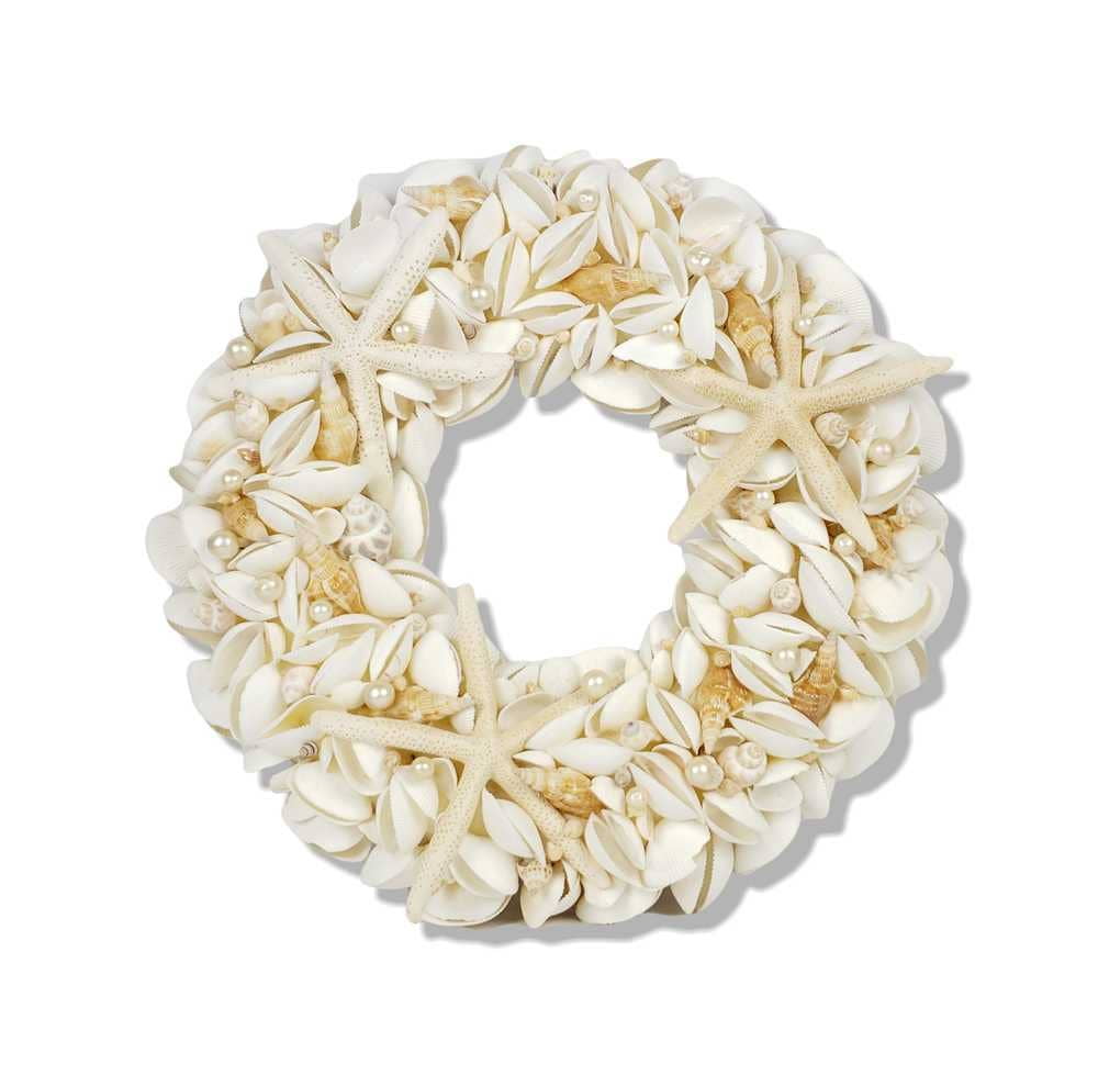 17" Natural Seashell Wreath White with Starfish and Real Shells Coastal ...