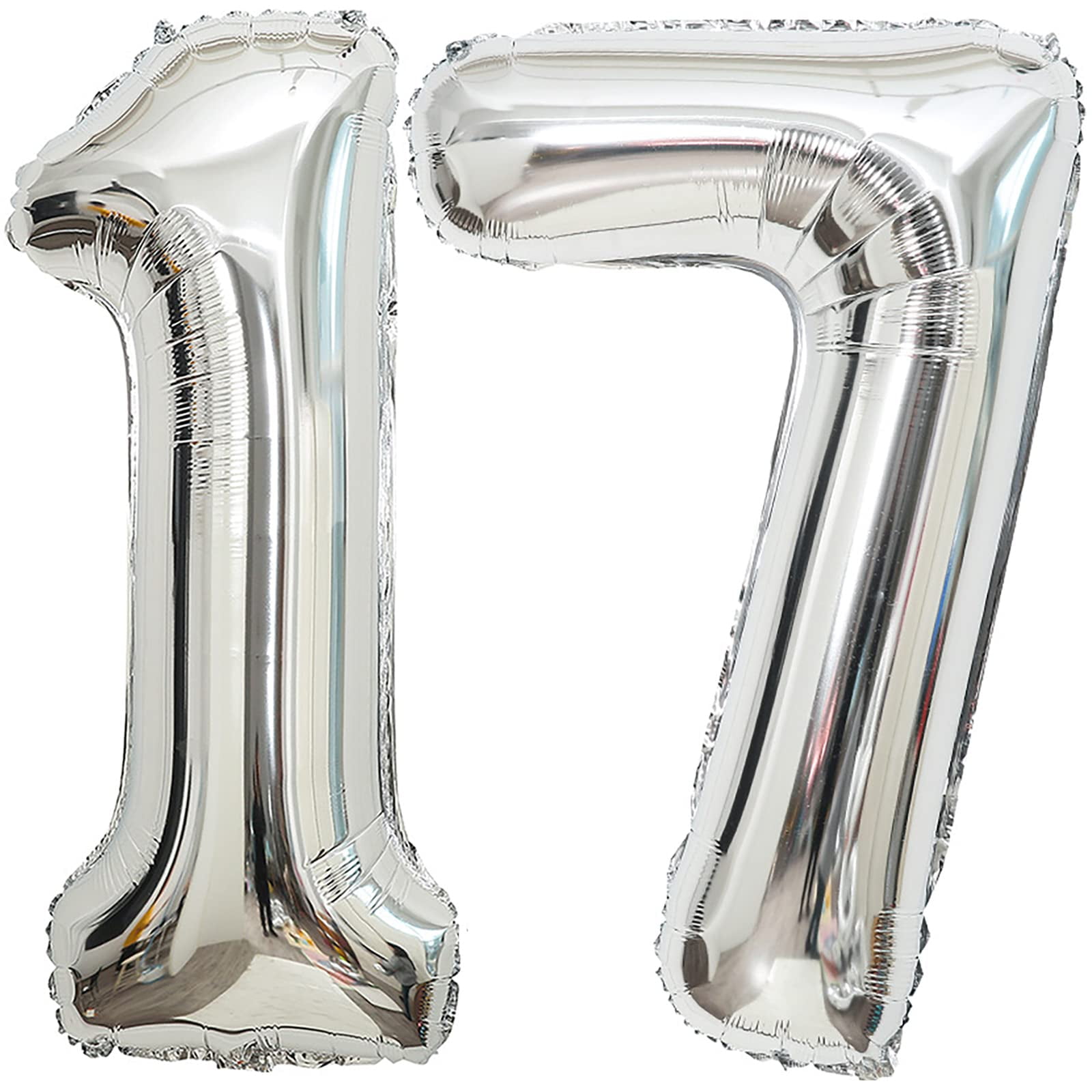 17 Number Balloons Silver 17 or 71 Balloons Number 40 Inch Number 17 ...
